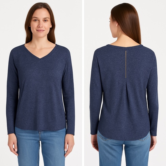 Halogen | Tops | Halogenblue Linen Blend Exposed Back Zipper Top | Poshmark